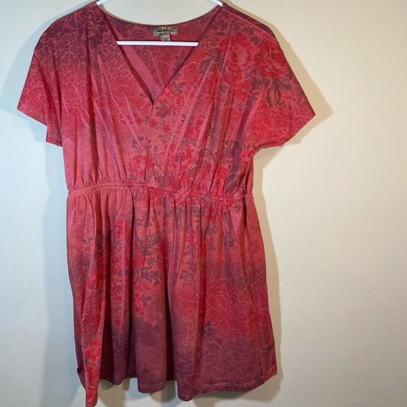 ONE WORLD | Dresses | One World Boho Pink V Neck Mini Dress Size Medium ...